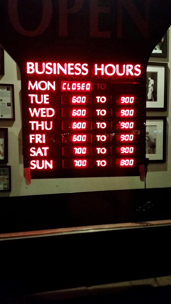 Hours posted like a promise: "We'll be here when your stomach starts talking."