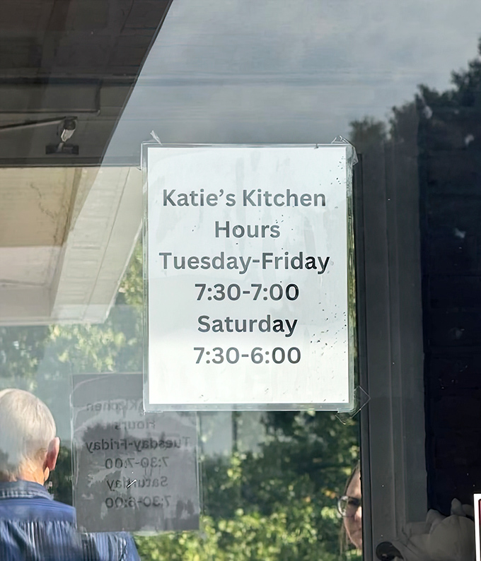 Business hours posted clearly&mdash;because knowing when you can get your next meatloaf fix is essential information for planning your week.
