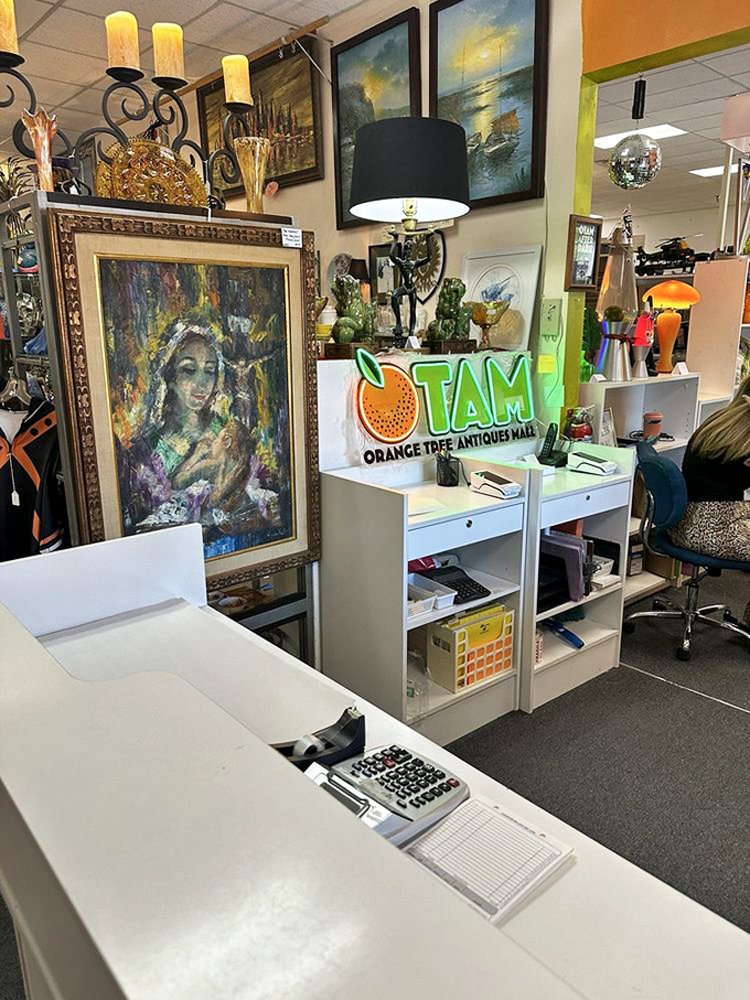 Command central of the Orange Tree empire, where treasures are tallied and dreams are bagged. The portrait seems to approve.