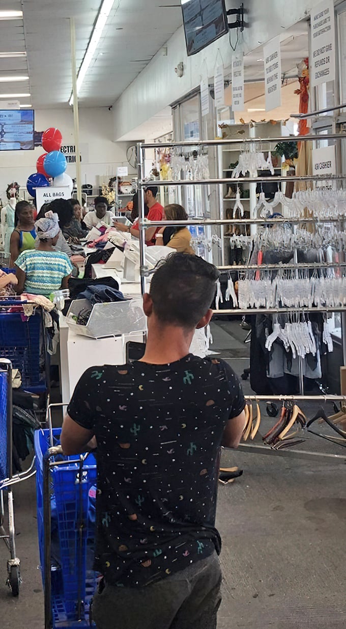 The checkout line – where victory feels sweeter as the total rings up lower than you'd pay for a single new item elsewhere.