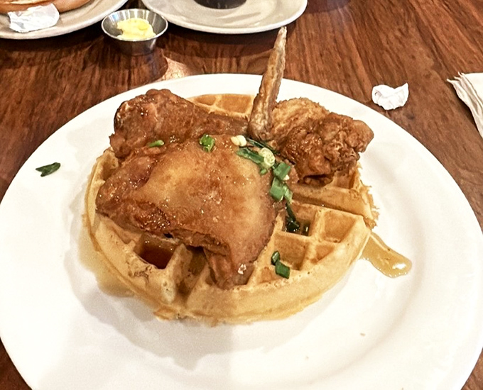 Chicken and waffles: the food equivalent of a beautiful friendship. Sweet meets savory in a breakfast-dinner alliance that defies all logic yet works perfectly.