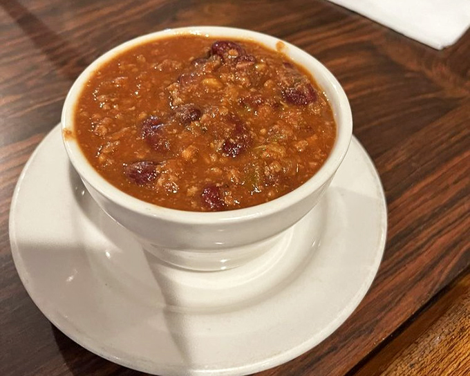 Hearty chili that looks like it's been simmering since morning. The kind of bowl that makes you wish winter lasted a little longer.