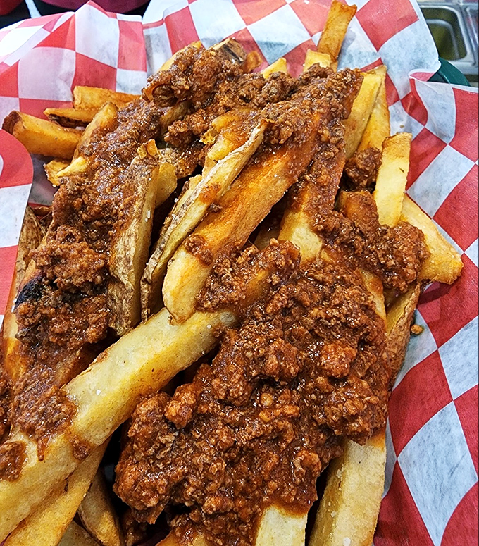 Chili fries that laugh in the face of dainty eating. This glorious mess demands both fork and commitment &ndash; totally worth the napkin investment.