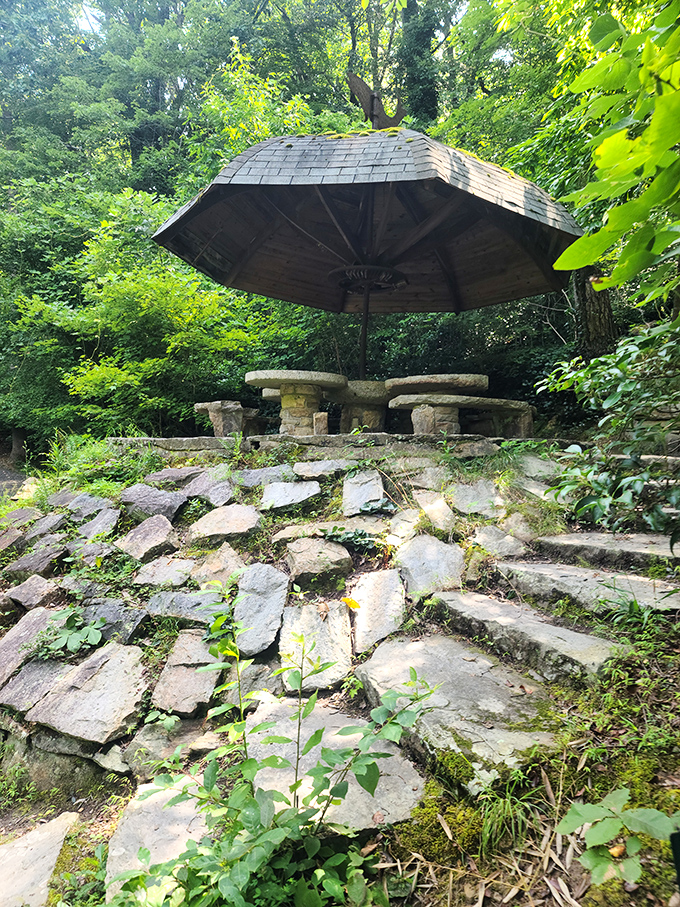 This stone picnic area in Chinqua-Penn Walking Trail looks like something hobbits would design if they were into outdoor dining.