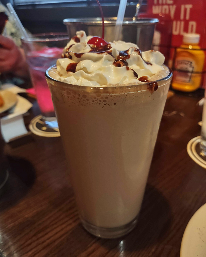 A chocolate shake so thick and rich it probably has its own gravitational pull by now.