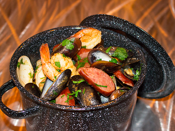 Seafood that's having a pool party in a cast iron pot. This cioppino brings together ocean treasures that normally wouldn't socialize.