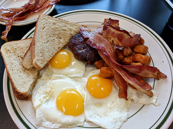 The breakfast plate that launched a thousand satisfied sighs &ndash; eggs, meat, potatoes, pure contentment.