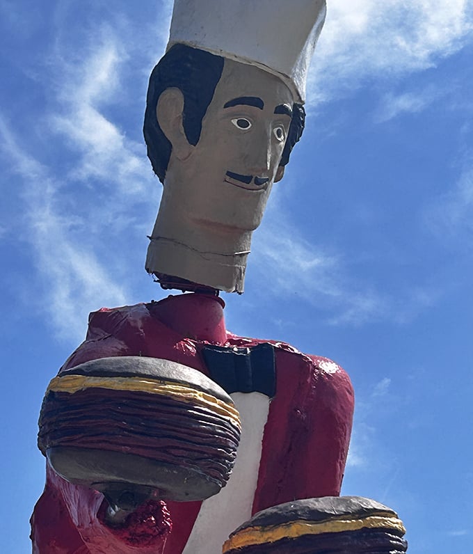 That face! Those eyes! That mustache! Up close, the bobblehead's features take on an almost hypnotic quality.