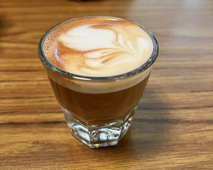 This cortado isn't just coffee&mdash;it's liquid architecture. The foam design is practically begging for its Instagram moment.