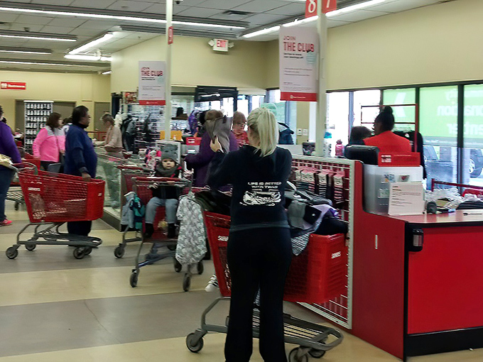 Checkout time &ndash; where treasures and cashiers meet, and the thrill of the bargain is finally quantified in actual dollars saved.