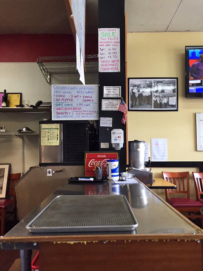 Behind the scenes of flavor magic. Handwritten specials and no-nonsense service area where seafood dreams become delicious reality.