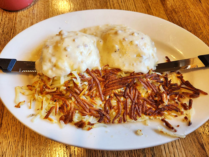 Country Benedict&mdash;where biscuits replace English muffins in America's greatest breakfast revolution since someone decided bacon and eggs belonged together.