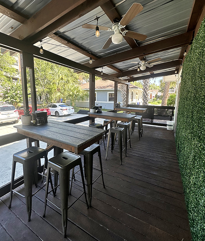 The covered patio offers al fresco dining with ceiling fans that keep the Florida heat at bay—breakfast with a breeze and without the sunburn.
