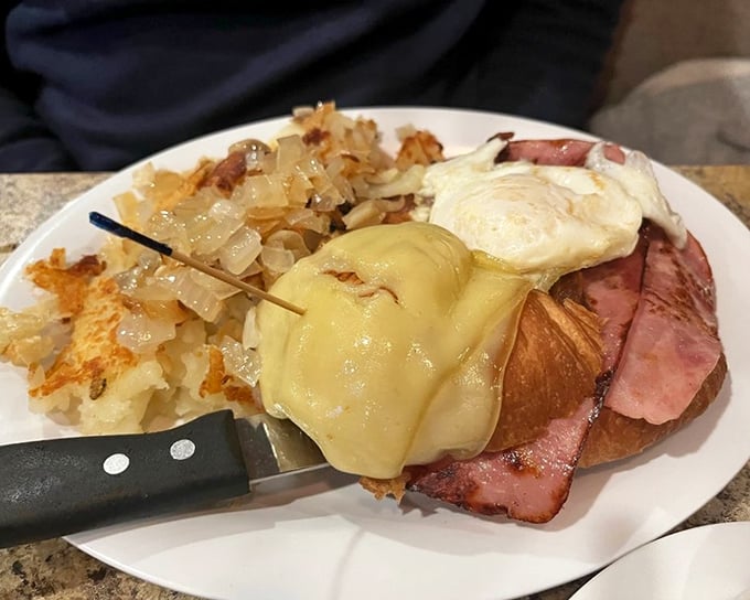 The breakfast croissant sandwich &ndash; where ham, egg and cheese perform a perfect trio, with crispy hash browns that deserve their own standing ovation.