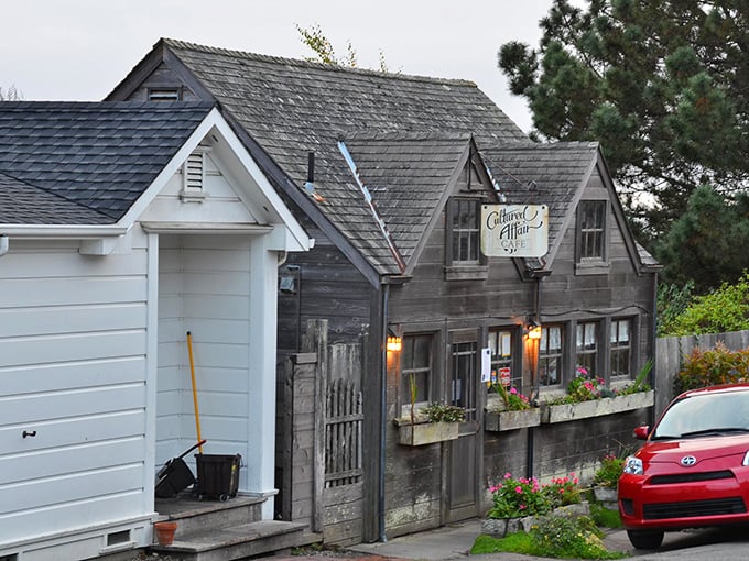 The Cultured Affair Cafe looks like it was built from driftwood dreams and seaside stories. Weathered wood never looked so inviting.