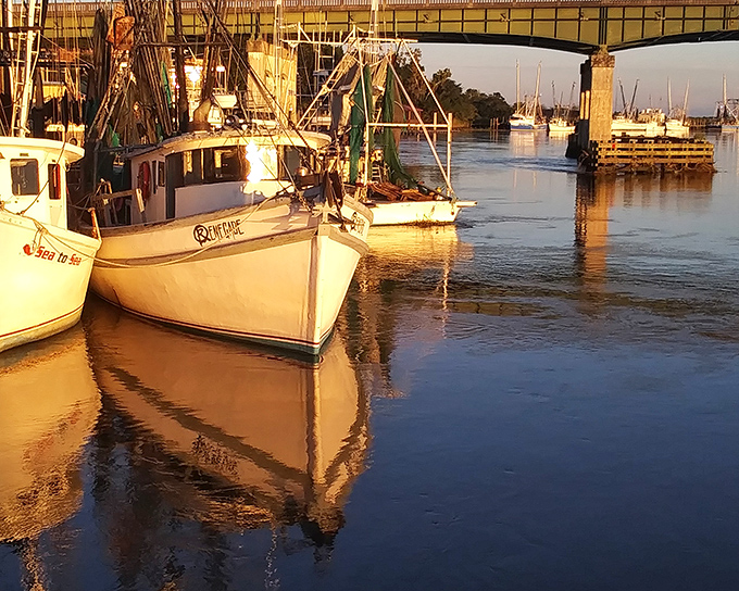 Golden hour transforms Darien's shrimp boats into something magical &ndash; when work vessels become silhouettes worthy of the most expensive gallery print.