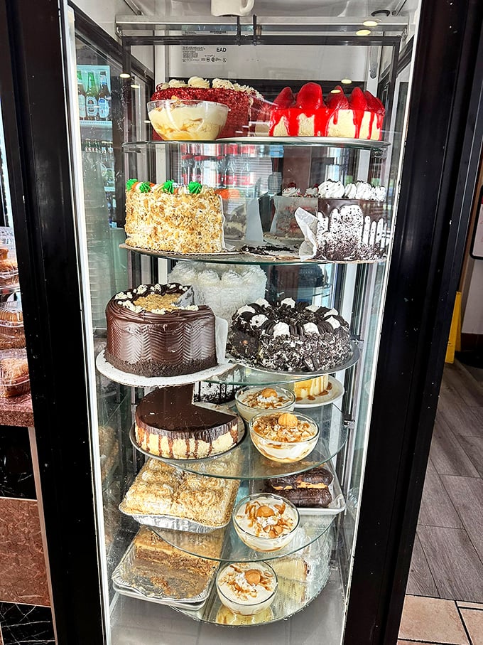 The dessert case&mdash;a glass-enclosed museum of temptation where willpower goes to die and "I'll just have a bite" becomes fiction.