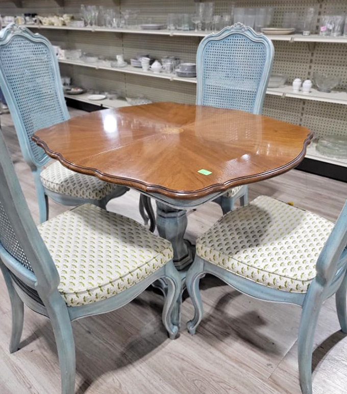 This French provincial dining set isn't just furniture&mdash;it's the stage for future family dinners, homework sessions, and late-night heart-to-hearts waiting to happen.