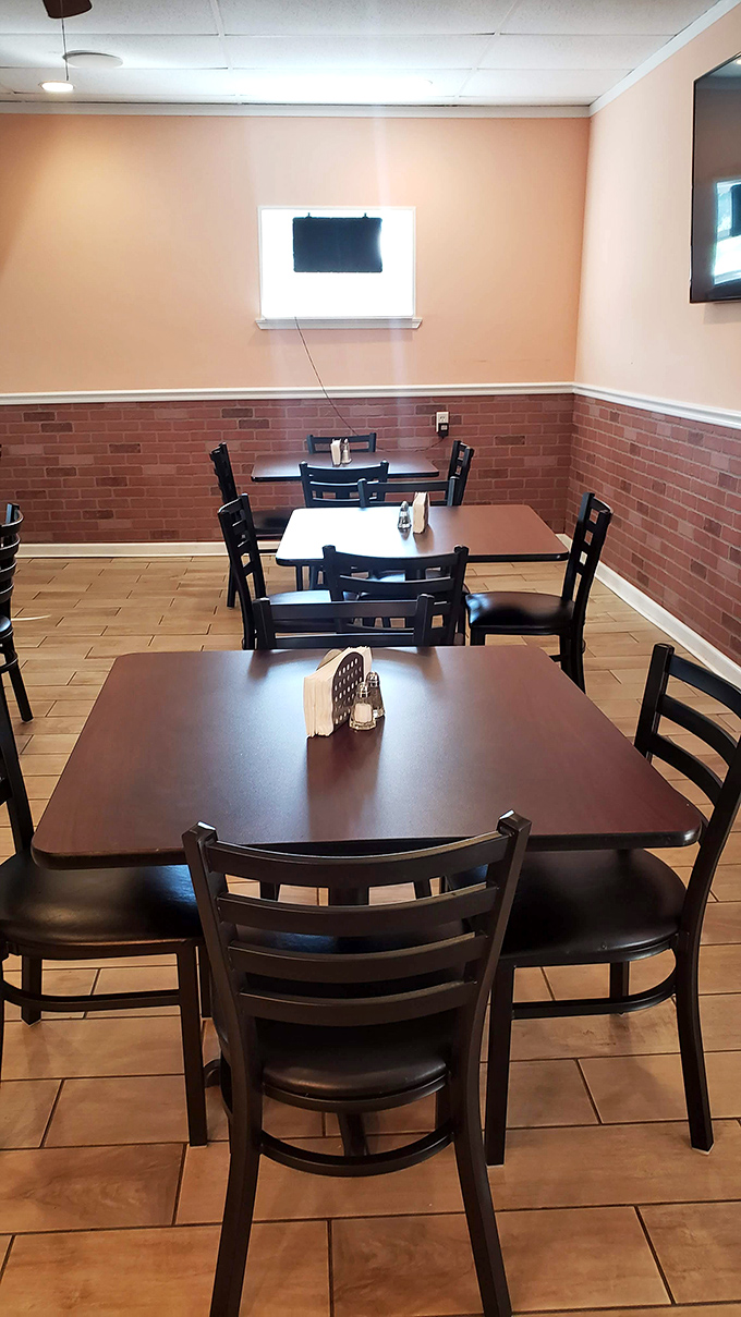 Simple tables and chairs that know their role&mdash;they're just the supporting cast for the real star: what's on your plate.