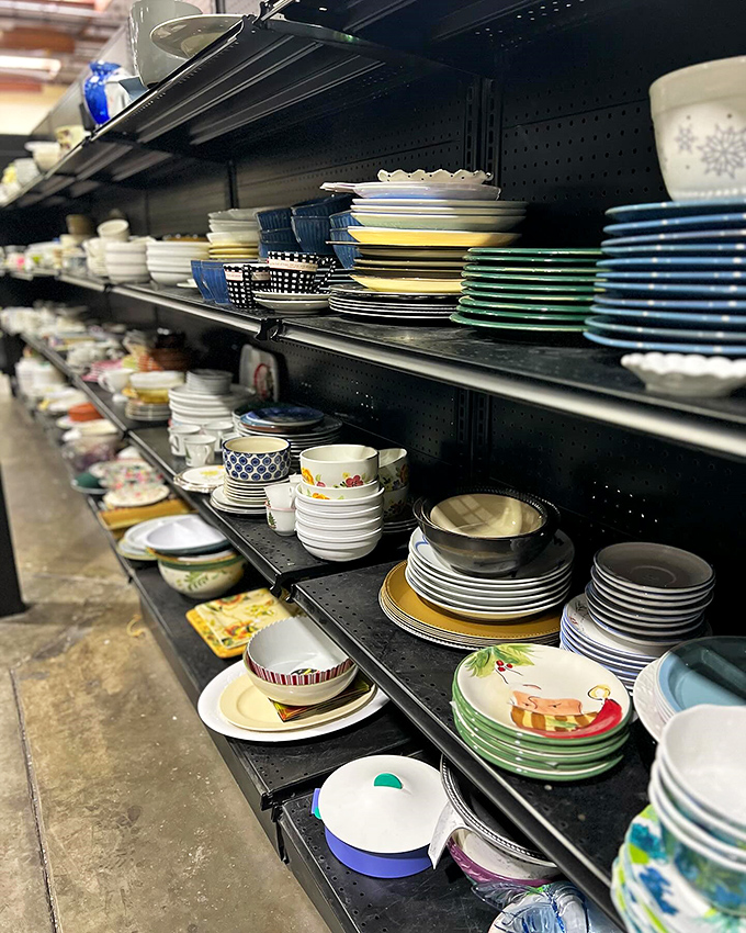 Dishware section: where mismatched becomes "eclectic collection" and your dinner parties get that Pinterest-worthy charm for pennies.