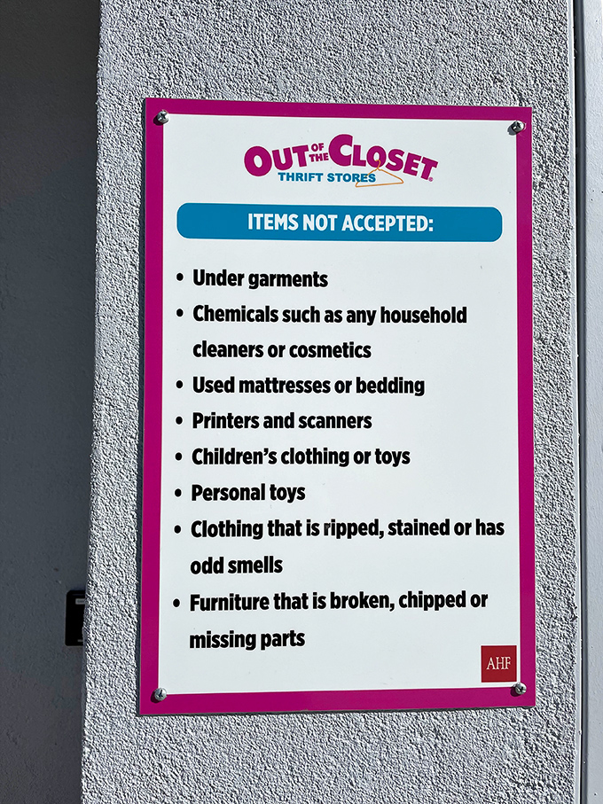 Clear guidelines ensure quality donations, because even thrift stores have standards (and nobody wants your "personal toys").