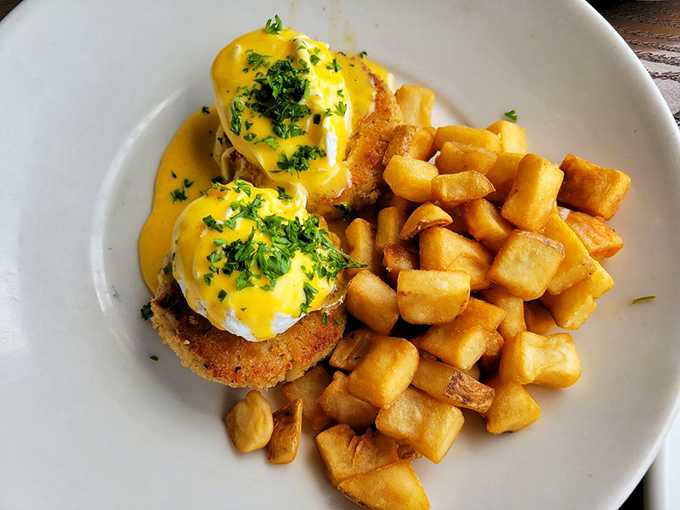 Benedict gets a coastal makeover with these crab cake creations. That hollandaise sauce isn't just yellow&mdash;it's liquid sunshine on a plate.