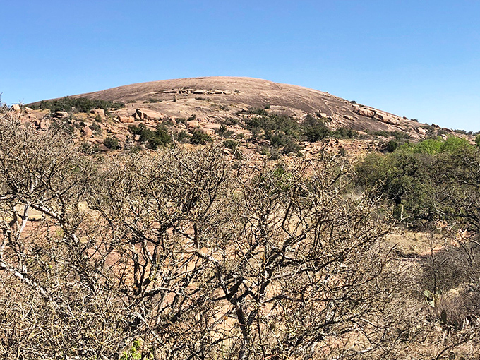 Enchanted Rock rises from the landscape like nature's own monument, daring visitors to conquer its pink granite dome for panoramic bragging rights.