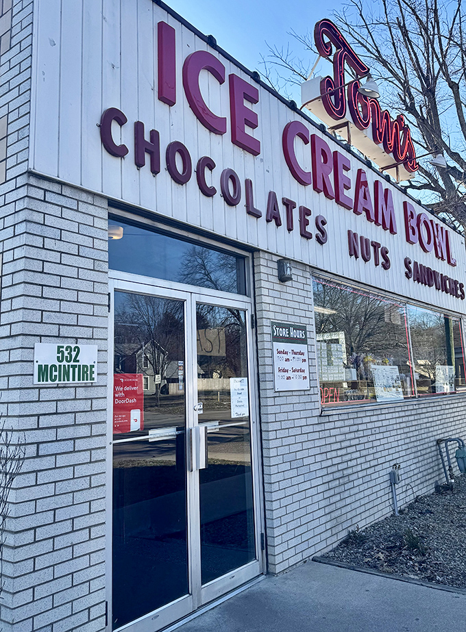 The entrance to ice cream nirvana at 532 McIntire Avenue. This doorway has welcomed dessert pilgrims for decades of sweet satisfaction.