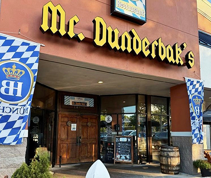 The entrance promises what the interior delivers: an authentic slice of Germany with a side of Florida sunshine.