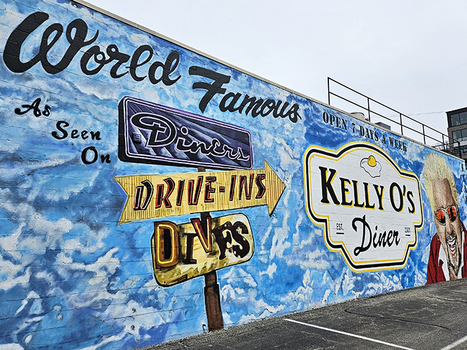 The "Diners, Drive-Ins and Dives" mural announces what insiders already know: this place is worthy of its television fame.