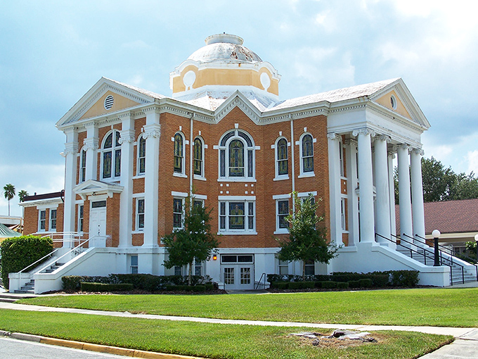 This magnificent brick church with its impressive dome and columns would look right at home in a much larger city. Small town, big architectural ambitions.