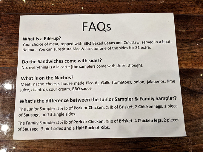 The FAQ sheet answers the burning questions, like "What's a Pile-up?"—turns out it's everything you want in life, served in a boat.