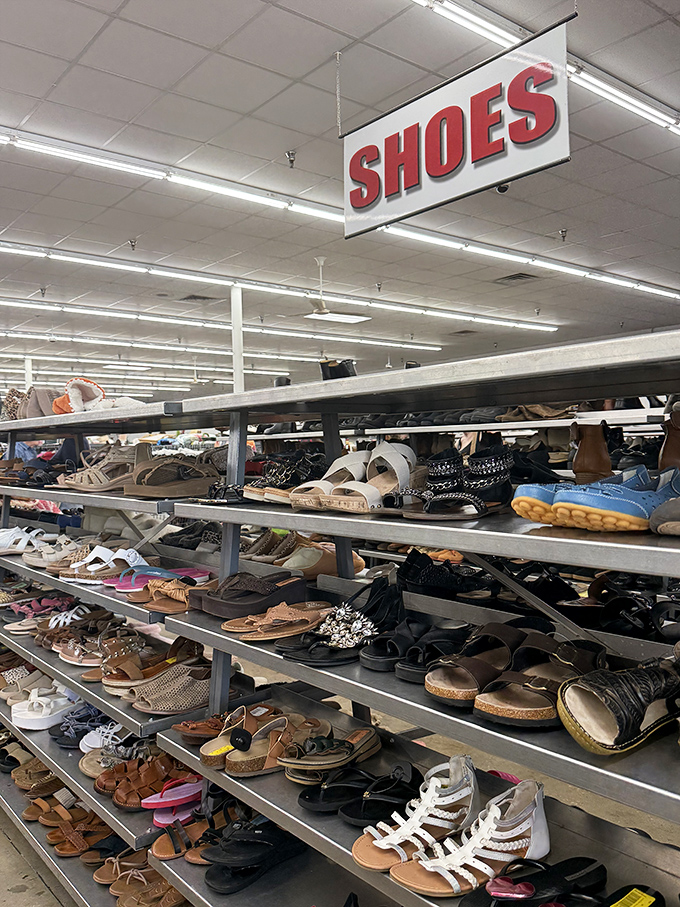 The shoe section: where barely-worn designer sandals sit next to vintage boots, all patiently waiting for their Cinderella moment.