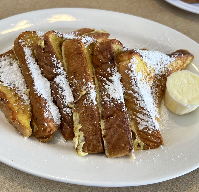 French toast golden as California sunshine, fluffy as clouds, and twice as heavenly to taste.