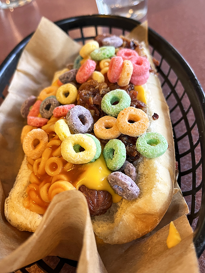 Fruit Loops on a hot dog sounds insane until you taste it &ndash; childhood breakfast meets adult brilliance.