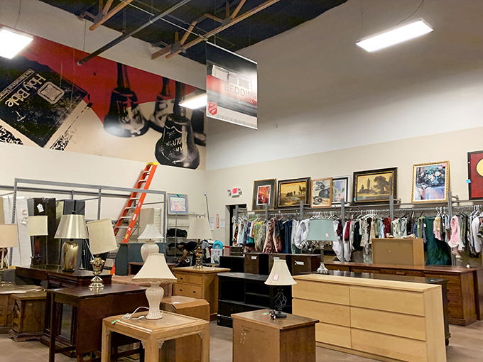 The furniture frontier meets wardrobe wonderland. That ladder isn't for climbing &ndash; it's for reaching new heights of thrifting excellence.
