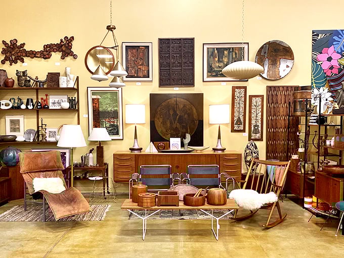 Mid-century modern heaven where Danish teak meets California casual. That leather lounge chair has been waiting decades for someone exactly your size.