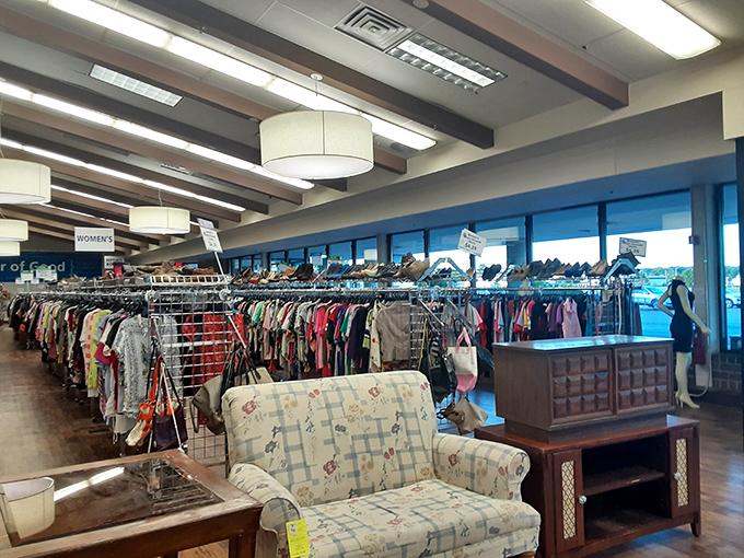 Living room time capsules waiting for adoption - that floral loveseat has seen things, but it's not telling any secrets.
