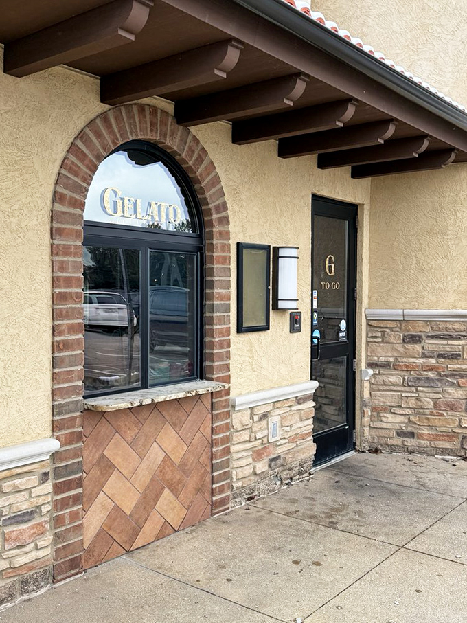 The gelato window beckons with sweet promises&mdash;a clever architectural feature that lets you grab dessert to-go when you're too full for another bite.