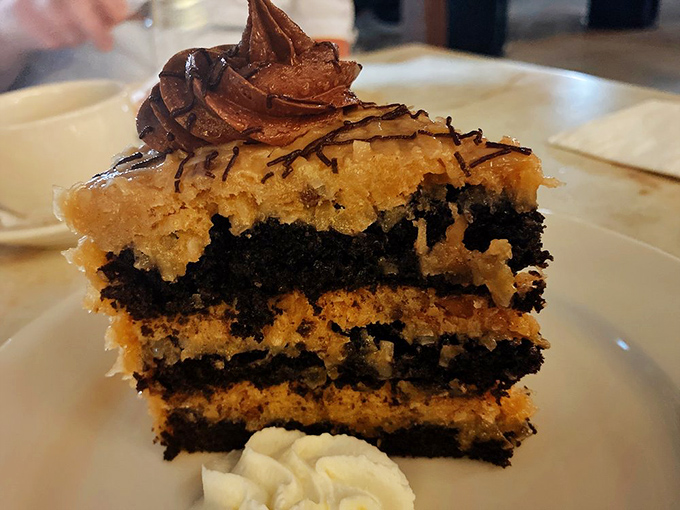 German chocolate cake that's layered with such care it could pass for edible architecture&mdash;each bite delivering chocolate, coconut, and pure happiness.