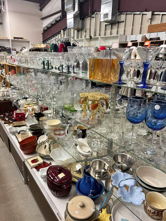 Crystal clear opportunities abound in the glassware section&mdash;vintage stemware and serving pieces ready for your next dinner party.