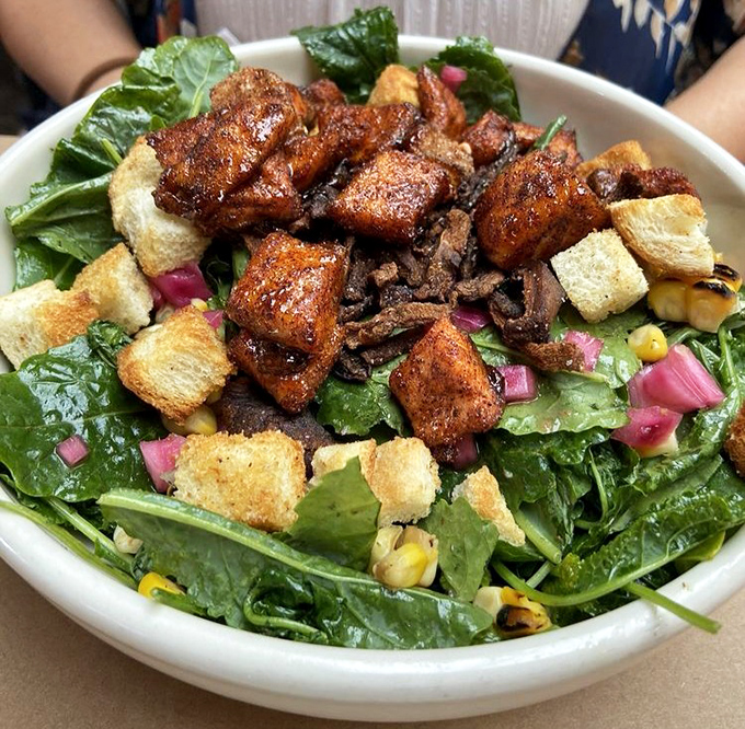 Garden-fresh greens meet savory glazed protein in a bowl that proves healthy eating doesn't have to be punishment. This salad could convert even the most dedicated carnivore.