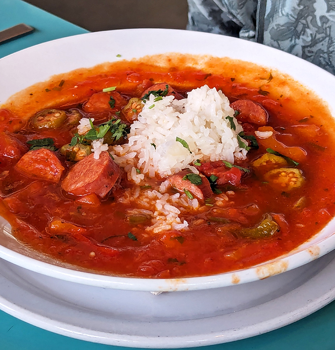 Gumbo with a rice mountain in the center – Louisiana might call, asking for their recipe back.