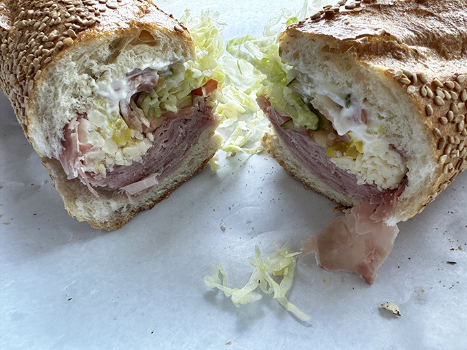 Cross-section evidence of sandwich science &ndash; the perfect ratio of meat to cheese to vegetables creates the mathematical formula for deliciousness.