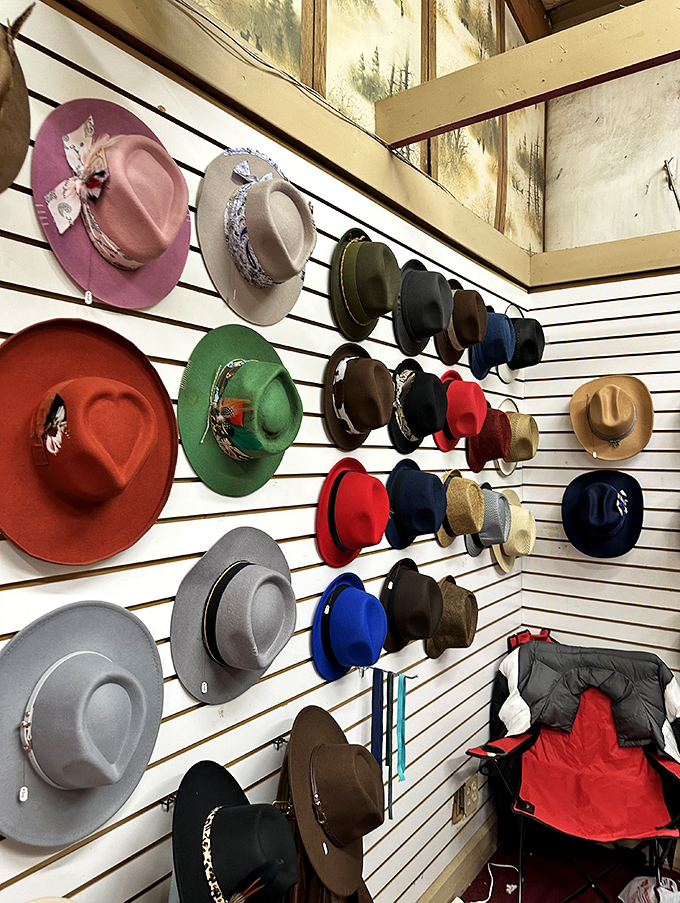 The wall of hats transforms shoppers into characters from different stories&mdash;each brim and band promising a new personality for under $30.