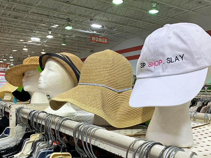 Hat trick! From beach-ready straw brims to caps declaring shopping prowess, headwear that tells stories without saying a word.