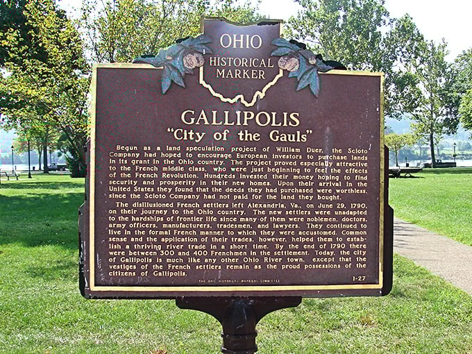 This historical marker tells Gallipolis's origin story without requiring a streaming subscription or sitting through endless previews.