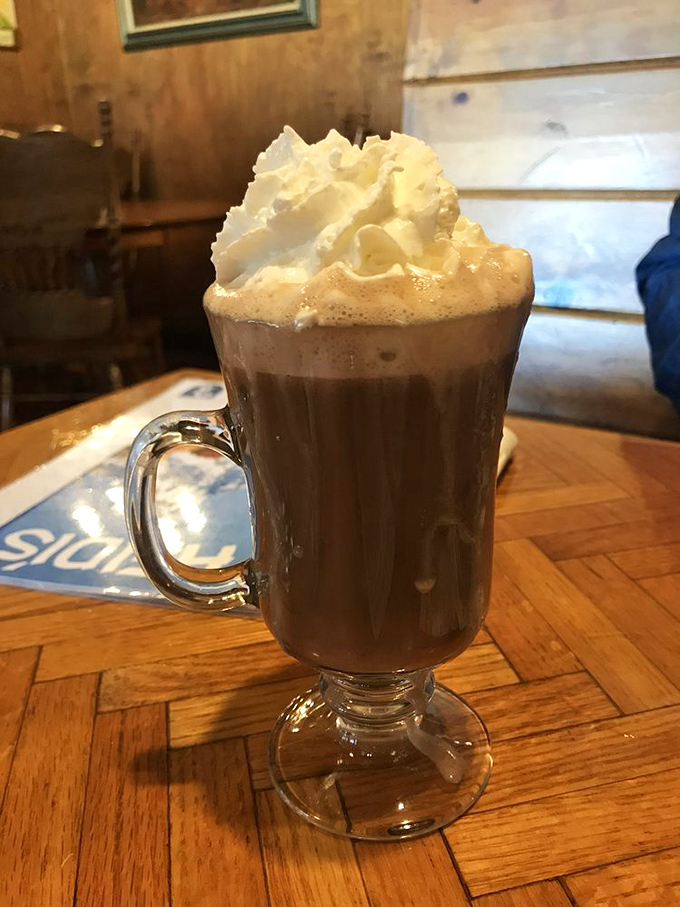 Hot chocolate that's dressed for a special occasion – topped with a cloud of whipped cream that makes you wonder why anyone drinks it any other way.