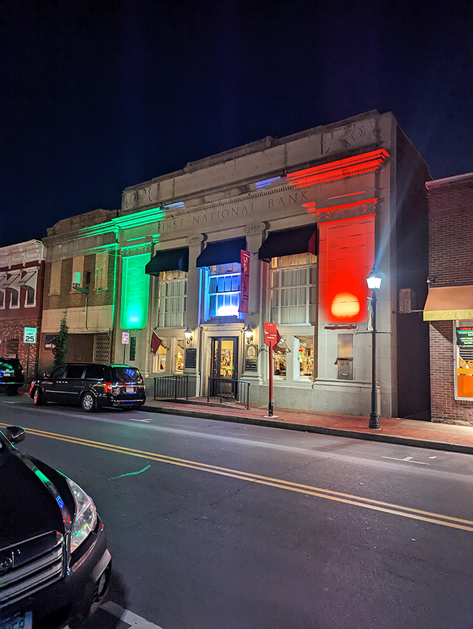 The former First National Bank building now illuminated in festive lights proves Selinsgrove knows how to repurpose history while creating new memories.
