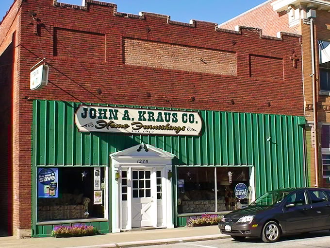 John A. Kraus Co.'s emerald awning pops against its brick facade, inviting curious shoppers to step back in time while shopping for thoroughly modern necessities.